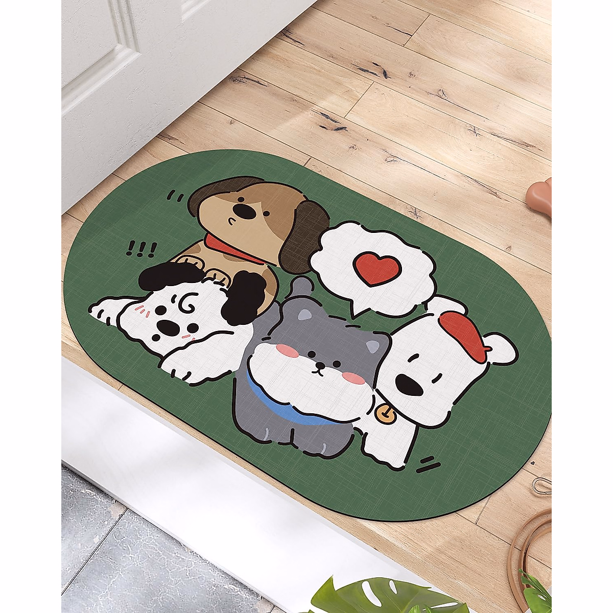 LUMI Adorable Flat Door Mat, Ultra-Thin, Absorbent, Non-Slip, Perfect for Kids' Spaces and Play Areas with Lovable Animal Prints, 17.5"x29.5", Four Dogs