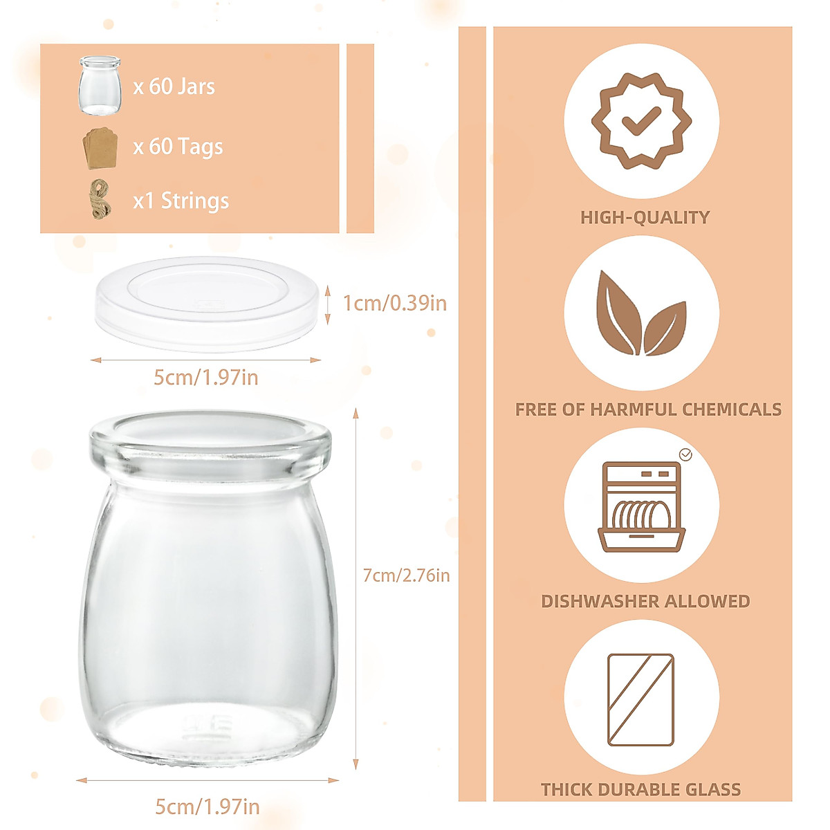 ihomecooker Small Mason Jars 60Pack, 3.4 oz/100 ml Glass Favor Jars with Lids, Candle jars,Yogurt Containers with Lids,Bath Salt Jars Wedding Favors Honey Pot