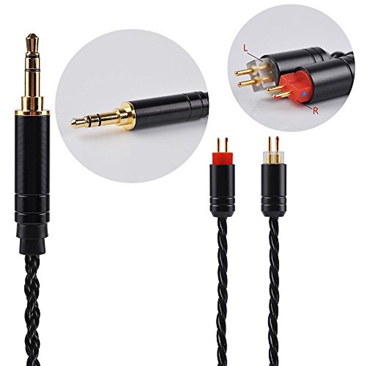 H HIFIHEAR Upgraded Replacement Earphones Cable 8 Cores Silver Plated Copper Cable with 2PIN 0.78mm IEM Cable for UM3X ES4 ZST ZSN ZSR C10 AS10 ZS10 C12 C16 V80 V90 Blon-03 (2PIN 3.5mm)