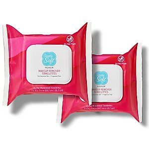 Simply Soft Makeup Remover Wipes, Premium Facial Cleansing Towelettes, Fragrance-Free, Hypoallergenic, pH Balanced, 25 ct. (2 Flip-top Packs)