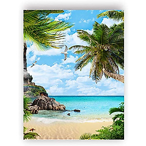 TANXM Romantic Beach Art Poster, Leaf Wall Art, Nature Wall Decor,Coconut Palm Coast Art Prints, Sea view art Decor, living room bedroom home wall Decor - No Frame,16"x24"(40.5 X 60.6 CM)