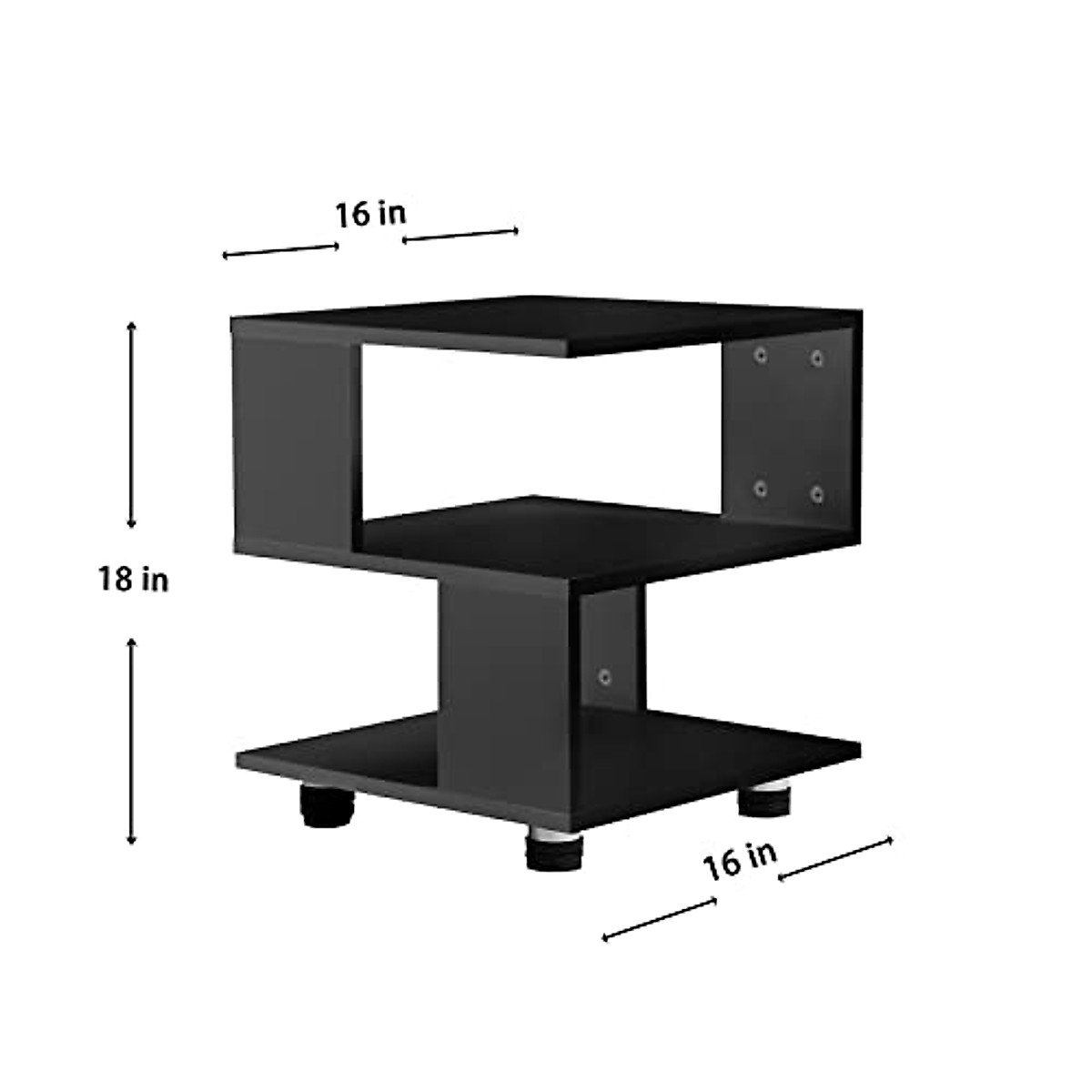 MASAKA B&W - Magic Cube Black Nightstands, Modern Fashion Style - 2 Tier Rectangular Hollow Design Nightstands, Irregular nightstand Table, Black