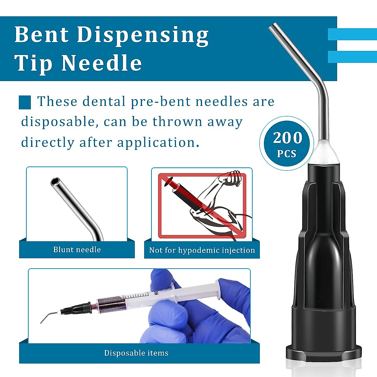 Fashionclubs Blunt Tip Dispensing Needles 20Ga,200pcs Disposale Dental Pre-Bent Irrigation Needle Tips,Black,Great for Oil or Glue Applicator