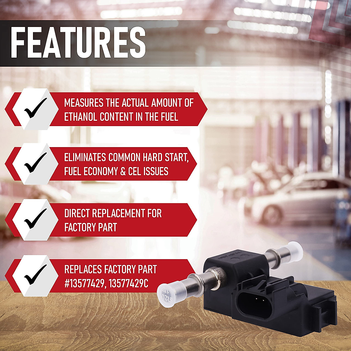 Replacement Flex Fuel Sensor, Compatible with Buick, Chevy, Cadillac, GMC - 2012-2021 - Replaces 13577429, 13507129 Lacrosse, ATS, SRX, Caprice, Equinox, Impala, Silverado 1500, Tahoe, Sierra 2500HD