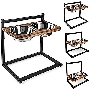 Emfogo Dog Food Bowls Raised Dog Bowl Stand Feeder Adjustable Elevated 3 Heights 5in 9in 13in with Stainless Steel Food Elevated Dog Bowls for Large Dogs and Cats 16.5x16 inch,Patented