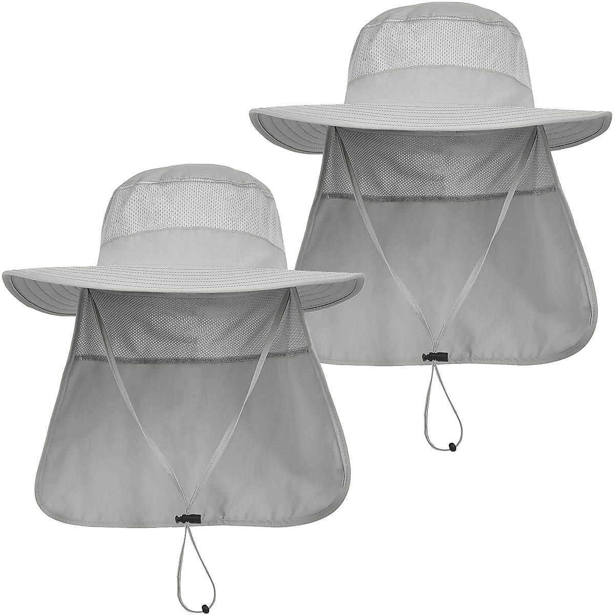 LCZTN Mens UPF 50+ Sun Protection Safari Cap Wide Brim Fishing Hiking Hat with Neck Flap for Garden Work (2 Pack-Light Grey＆Light Grey)