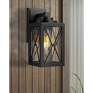 Emliviar Porch Lights 2 Pack, Black Outdoor Wall Lanterns Sconces with Clear Glass Shade, 0387BK-2PK