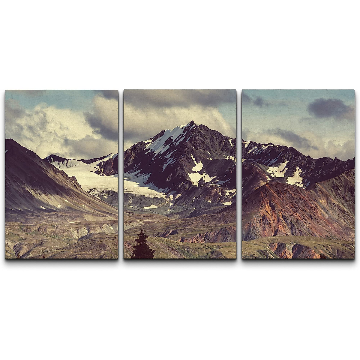 wall26 - 3 Piece Canvas Wall Art - Mountains in Alaska - Modern Home Art Stretched and Framed Ready to Hang - 16"x24"x3 Panels