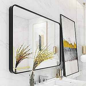 SILD Large Modern Black Aluminum Wall Mirror 30"x40" Glass Panel Vanity or Mirrors for Wall, Rectangle Hangs Horizontal or Vertical