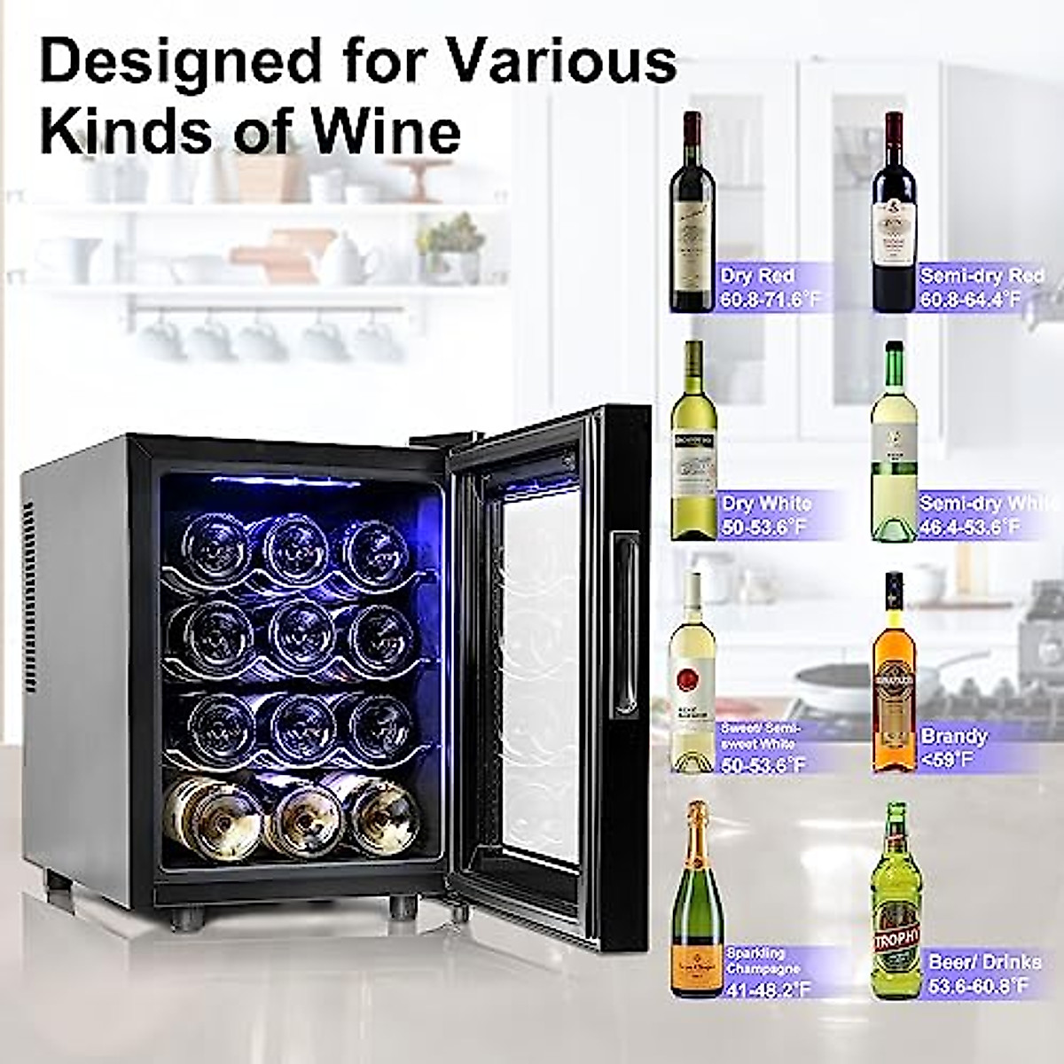 GEVEELIFE 12 Bottle Wine Fridge Small, Quiet Wine Cooler Refrigerator Freestanding with Digital Temperature Control Mini Wine Fridge Under Counter, Wine Cellar for Red, White, Champagne