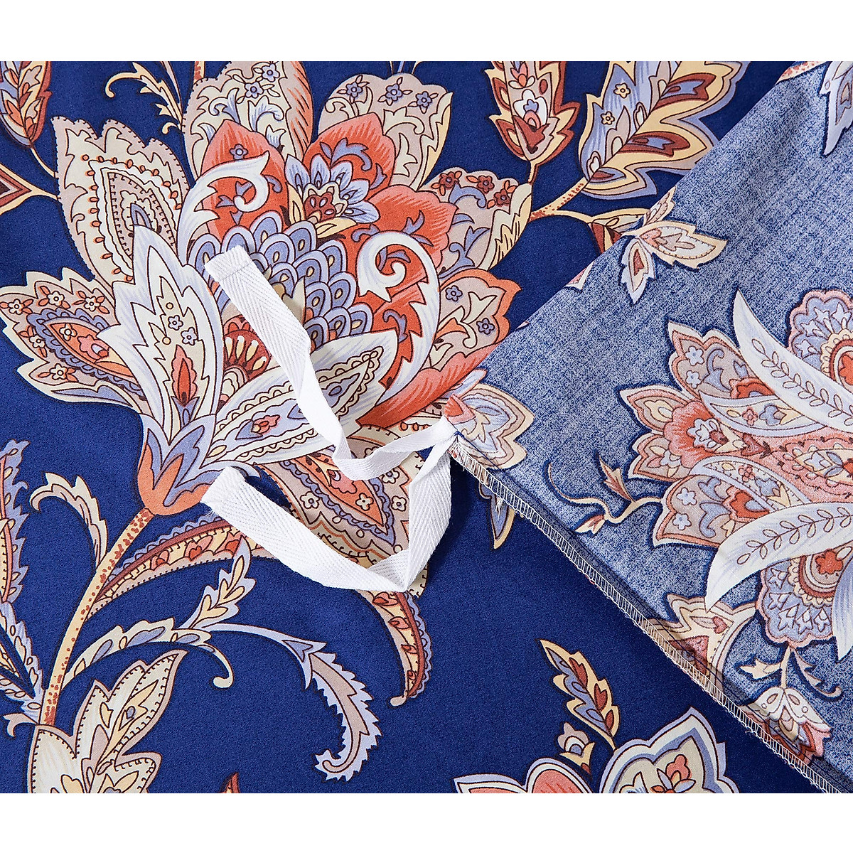 Eikei Home Luxury Jacobean Floral Garden 3 Piece Duvet Cover Set Beige Blue English Vintage Floral Pattern 100-percent Cotton (Queen)