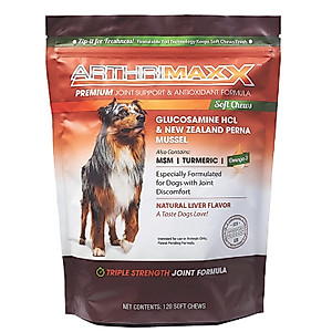 ArthriMAXX Dog Supplements for Joint Inflammation & Arthritis, Naturally Potent Dog Joint Care, Delicious Soft Chews with Turmeric, Omega 3, & Glucosamine for Dogs, Natural Liver Flavor, 120 Pc