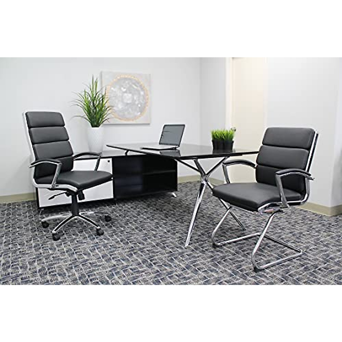 Boss Office Products CaressoftPlus Executive Chair, Traditional, Metal Chrome Finish 30D x 27W x 42H in