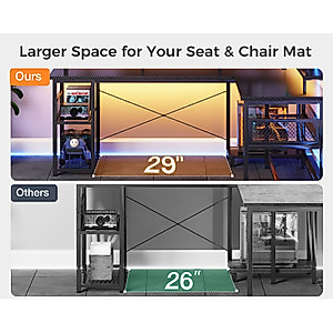 ODK 59" L Shaped Gaming Desk with Power Outlet and LED Lights, PC Gaming Table with USB Ports, Reversible L Shape Desk with Storage Shelves & Monitor Stand, Home Office Desk, Black Carbon Fiber