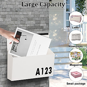 Dalmbox Wall-Mount Mailbox Large Mailbox for Post Rust-Proof Galvanized Steel Box for Outside or Townhouse Horizontal Style, White, 15.7” x 4.3” x 9.4”