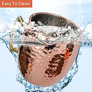 Amrules Moscow Mule Mugs Set of 4, 16 oz Hammered Copper Cups with 304 Stainless Steel Lining and Gold Brass Handles, Perfect for Cold Drinks, Beer, Wine, Bars, Parties, Gifts