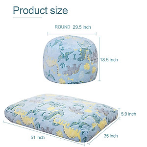 Kids Bean Bag Chair Turn into Beanbag Bed, Dinosaur Toddler Bean Chair for Girl Boy Sleeping, Lazy Children Sofa Couch with Filler, Convertible Child Floor Mattress, Blue Dino