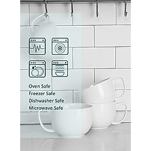 Teocera Porcelain Large Coffee Mugs Set, Jumbo Mugs, Soup Bowls with Handles, 24 Ounce for Coffee, Hot Cocoa, Cereal - Set of 4, White