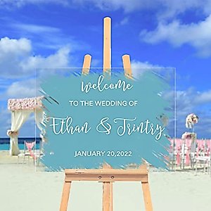 Wedding Welcome Sign Baby Blue Customizable Acrylic Wedding Sign Modern Clear Acrylic Wedding Party Party Sign for Bridal Shower Engagement Bridal Shower Wedding Party Supplies Decorations 18x24 Inch
