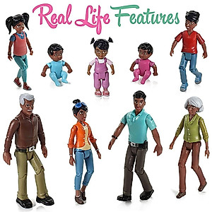Beverly Hills Doll Collection Sweet Li'l Family African American Dollhouse People Set of 9 Action Figure Set - Grandpa, Grandma, Mom, Dad, Sister, Brother, Toddler, Twin Boy & Girl
