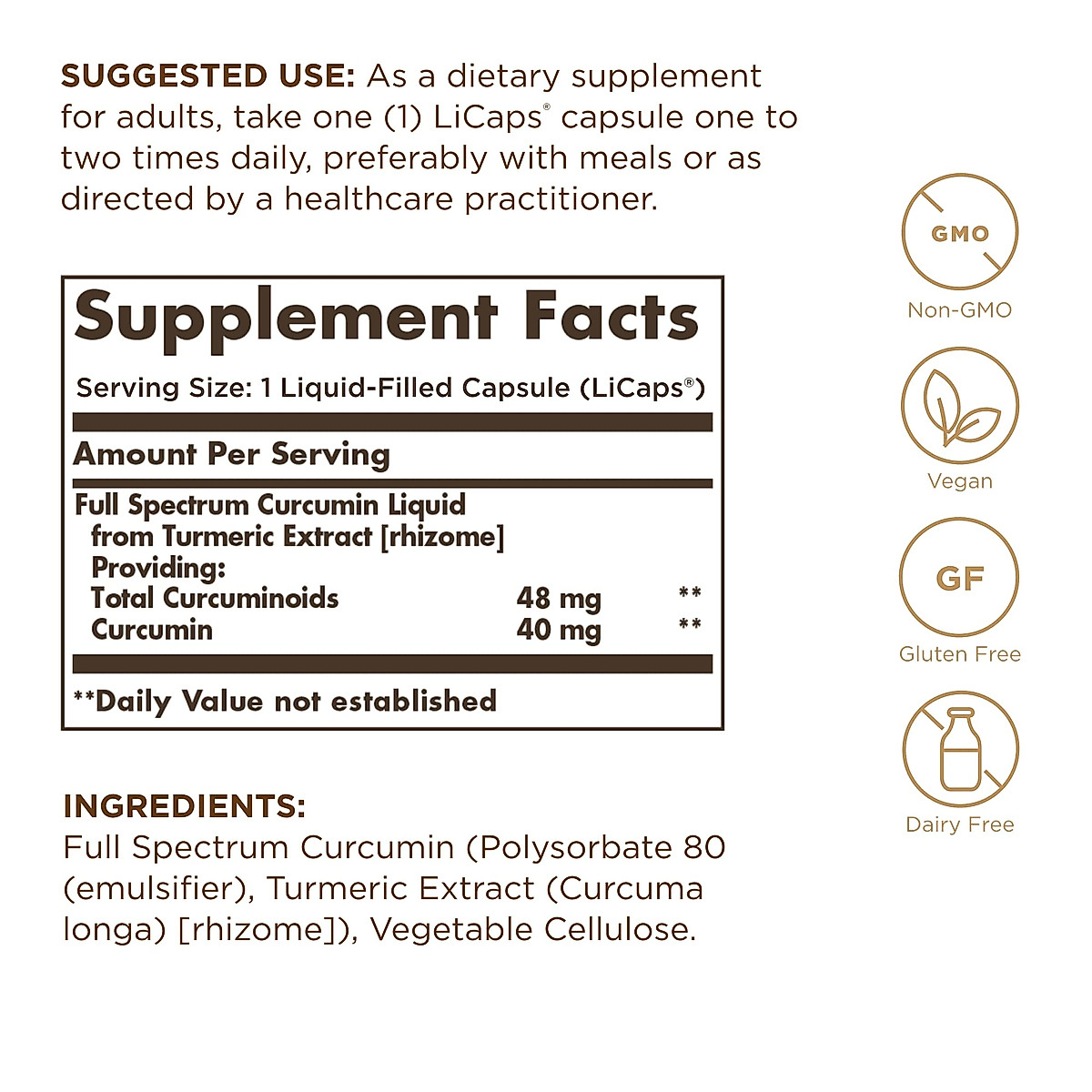SOLGAR Full Spectrum Curcumin - 30 LiCaps - Superior Absorption - Brain, Joint & Immune Health - Vegan, Gluten Free, Non-GMO, Dairy Free - 30 Servings