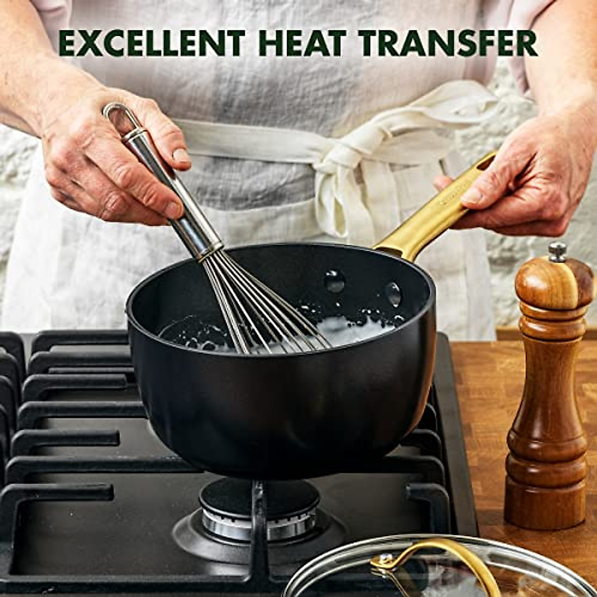 GreenPan Reserve Hard Anodized Healthy Ceramic Nonstick 5 Piece Cookware Pots and Pans Set, Gold Handle, PFAS-Free, Dishwasher Safe, Oven Safe, Black