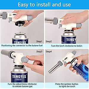 Blow Torch Kitchen Butane Lighter - Culinary Torch Chef Cooking Torch Professional Adjustable Flame with 360 Degree Inverted for Creme, Brulee, BBQ, Baking, Jewelry by TENGYES (Butane Not Included)