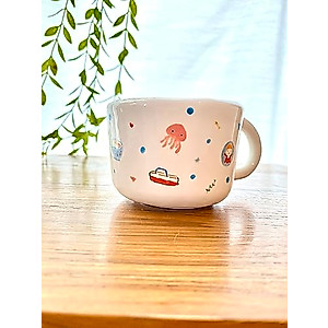 Ponyo Ghibli style cup white porcelain Handmade ceramic cup, Hand-painted mug, Unique Surprise gift for Christmas or Birthday. Dishwasher and Microwave safe