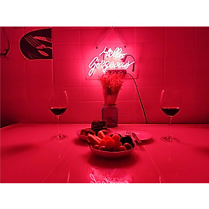 Hello Gorgeous Neon Lights Signs Neon Sign Art Decorative Wall Light Dector for Kids Room, Beer Bar, Wedding, Party,Holiday Real Glass Pure Hand Curved 14x8.5 Inches