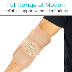 Vive Elbow Brace - Tennis Compression Sleeve - Wrap for Golfers, Bursitis, Left or Right Arm - Tendonitis Support Strap for Golf, Men and Women - Epicondylitis and Sports Recovery (Beige, Standard)