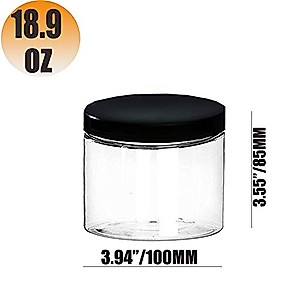 18.9oz (560 ml) Empty Clear Wide Mouth Plastic Jars with Smooth Black Lids and Labels (12 Pack) – PET Containers Great for Cream,Cosmetics,Slime Storage Jars –BPA Free