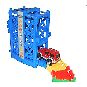 MMP Living Super Snap Speedway - Deluxe Bend and Flex Track Set with 3 Electric Cars, Tunnels, Bridge, Elevator, ramp, Track Merge and Accessories - Over 300 Pieces