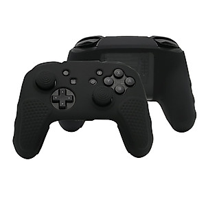 CHINFAI Silicone Case Grip for Switch Pro Controller with 4 Pair/8 Pcs Thumbstick Caps, (Black)