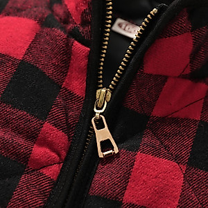 MAMAMI Kid Little Girls Puffer Lightweight Plaid Quilted Vest Cute Winter Outwear Padded Outfit(7-8 Years, Red&Black)