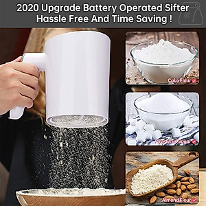 Battery Operated Electric Flour Sifter,Kinberry For Baking - Washable Bowl - 4 cup Flour Sieve Easy to Clean - Fine Stainless Steel Mesh Ergonomical Handle, White, FBA-flour