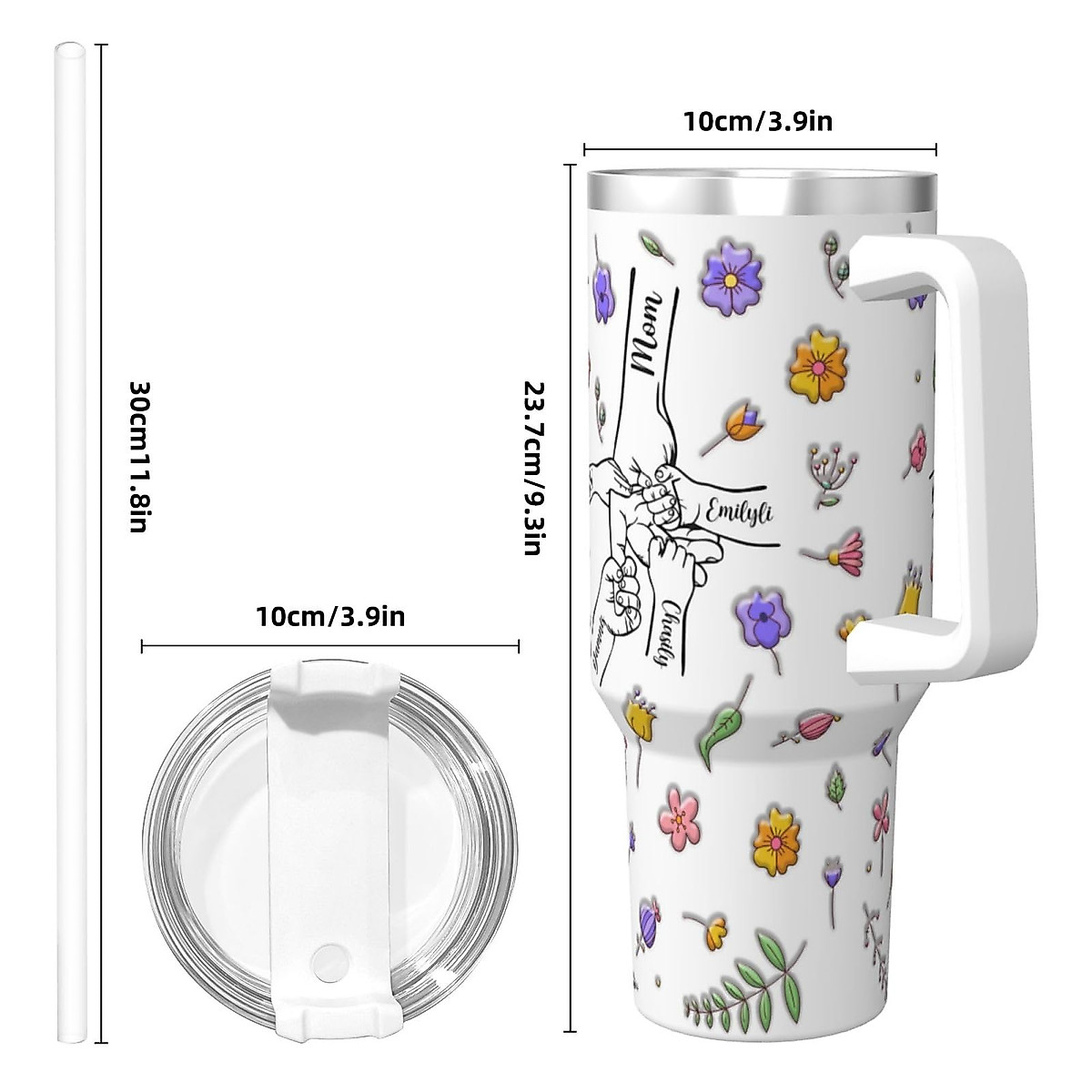 Personalized 40 Oz Stainless Steel Tumbler Best Mom Ever Cup Gift, Custom Name 3D Inflated Effect Travel Mug, Birthday Valentine's Day Coffee Mug for Mom Nana Mothers Day Gifts for Mom,01