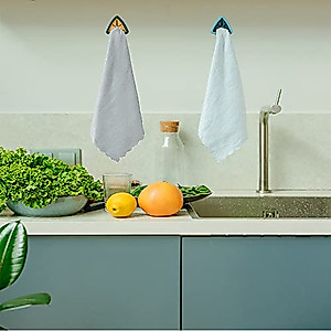 PJMNYFR 4 Pack Kitchen Towel Hooks+1Pack Sponge Cleaning Brush, Self Adhesive Wall Mount Push in Hook, Rag Dish Cloths Holders for Home Cabinet Bathroom, Blue,Green,White, 1.97IN×1.97IN×0.87IN