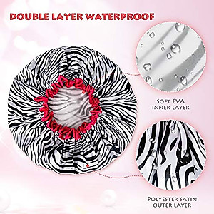 POPCHOSE Shower Cap, Large Shower Caps for Women Long Hair, Reusable Double Layer Waterproof Shower Hair Bath Cap, Stylish Satin Hair Bonnet, Soft Comfortable EVA Lined Shower Hat for All Hair Length
