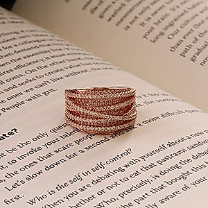 DoubleAccent 925 Sterling Silver Ring 14K Gold or Rose Gold Plated Crisscross Intertwined Design CZ Stone Beautiful Pave Ring 15mm, 5