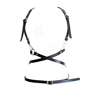 Yovic Punk Leather Body Chain Sexy Waist Chain Belt Harness Belly Chains Rave Nightclub Party Body Accessories for Women and Girls(Black-8)