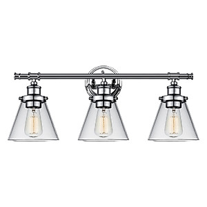 Globe Electric 51445 Parker 3-Light Vanity Light, Chrome, Clear Glass Shades, Bulb Not Included