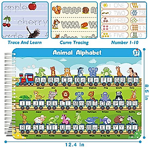 Handwriting Practice Book for kids, Toddlers Preschool Learning Activity 40 Pages Autism Educational Montessori Toys Learn Number Letters Shapes Animal & Sight Words Workbook with 8 Dry Erase Markers