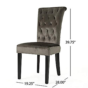 Christopher Knight Home Venetian Tufted Velvet Dining Chair, Grey / Dark Brown