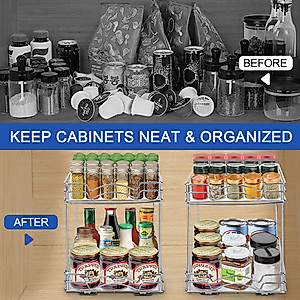 Uoxfill Pull Out Spice Rack Organizer for Cabinet - 2 Tier Sliding Vertical Spice rack, 9 Inch Wide Slide Out Spice Rack Fits 9.3 Inch Wide Cabinet, Chrome