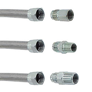 MENSI 22" Stainless Steel Flexible Natural and Propane Gas Line 1/2" Brass Ball Control Valve with Coupling and 3/8" Flare Fitting Ass Kit