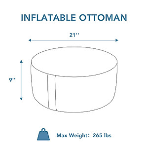 Codi Outdoor Pouf Ottoman, Inflatable Ottomans for Patio, Porch and Beach, Water Repellent Round Foot Rest with Handle, D21'' x H9'', Black and White