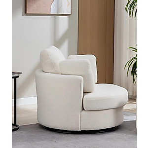 Swivel Accent Barrel Chair Oversized Modern Akili Upholstered Sofa Lounge Club Leisure Chair Round Chair for Hotel Living Room(White Polyester)