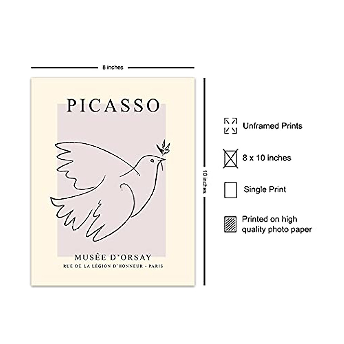 Pablo Picasso Wall Art & Decor - Pablo Picasso Poster 8x10 - Picasso Wall Art - Dove of Peace Picasso - Pablo Picasso Prints - Gallery Wall Art - Museum Poster - The Impressionists Decor - Pink