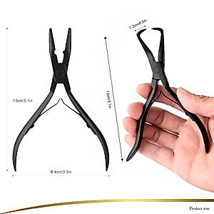 EHDIS Hair Extension Beading Tool Kit Stainless Steel Hair Extensions Micro link Bead Closer and Remover Pliers set, Beads Hair Pulling Hook & Micro Ring Loop Tool Set (Black)