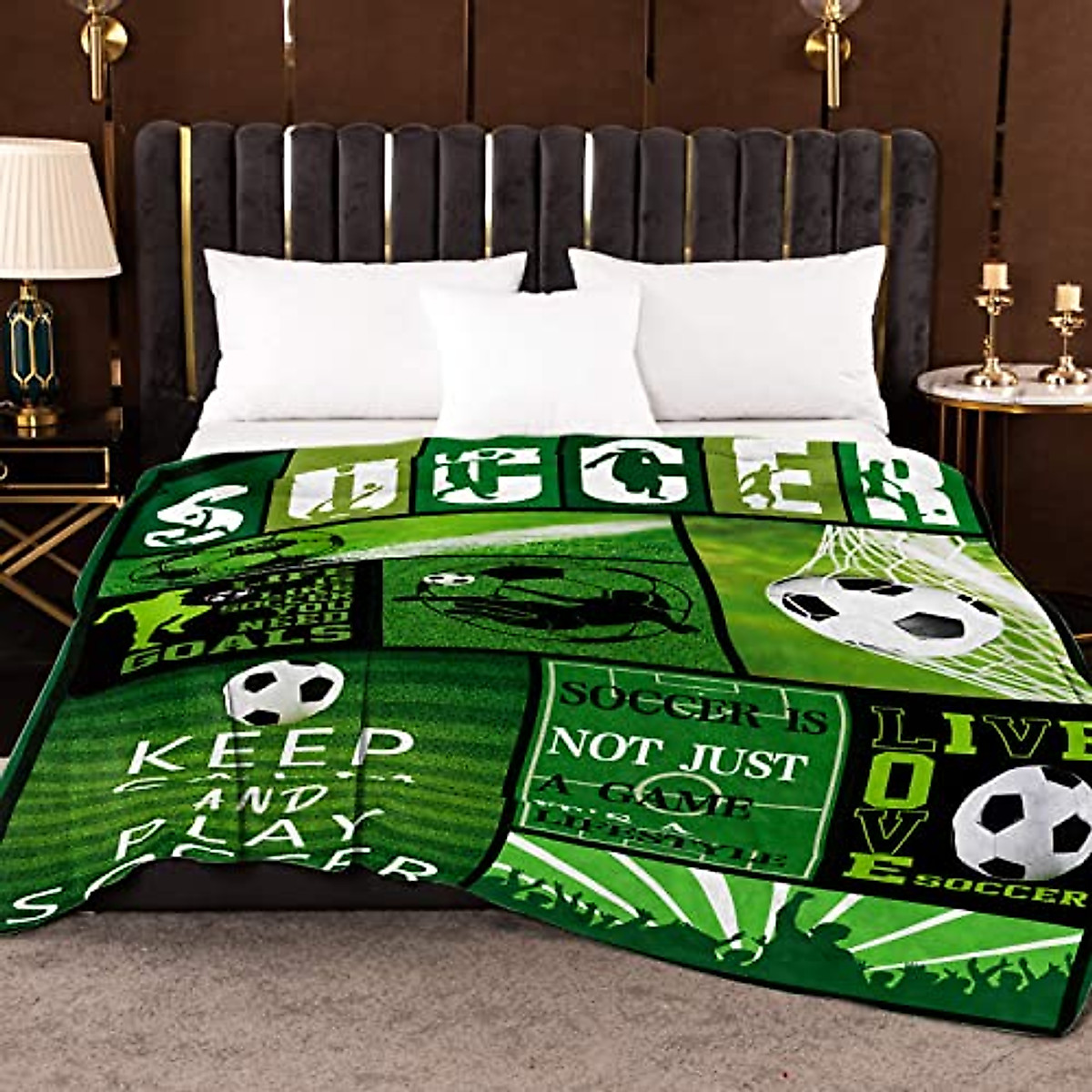 Soccer Throw Blankets Kids Throw Blankets Soccer Soft Flannel Soccer Ball Blanket Green Cozy Fluffy Fuzzy Soccer Lover Gift Blankets for Toddler Boy Men Soccer Team Player Birthday Sofa 40x50 Inch